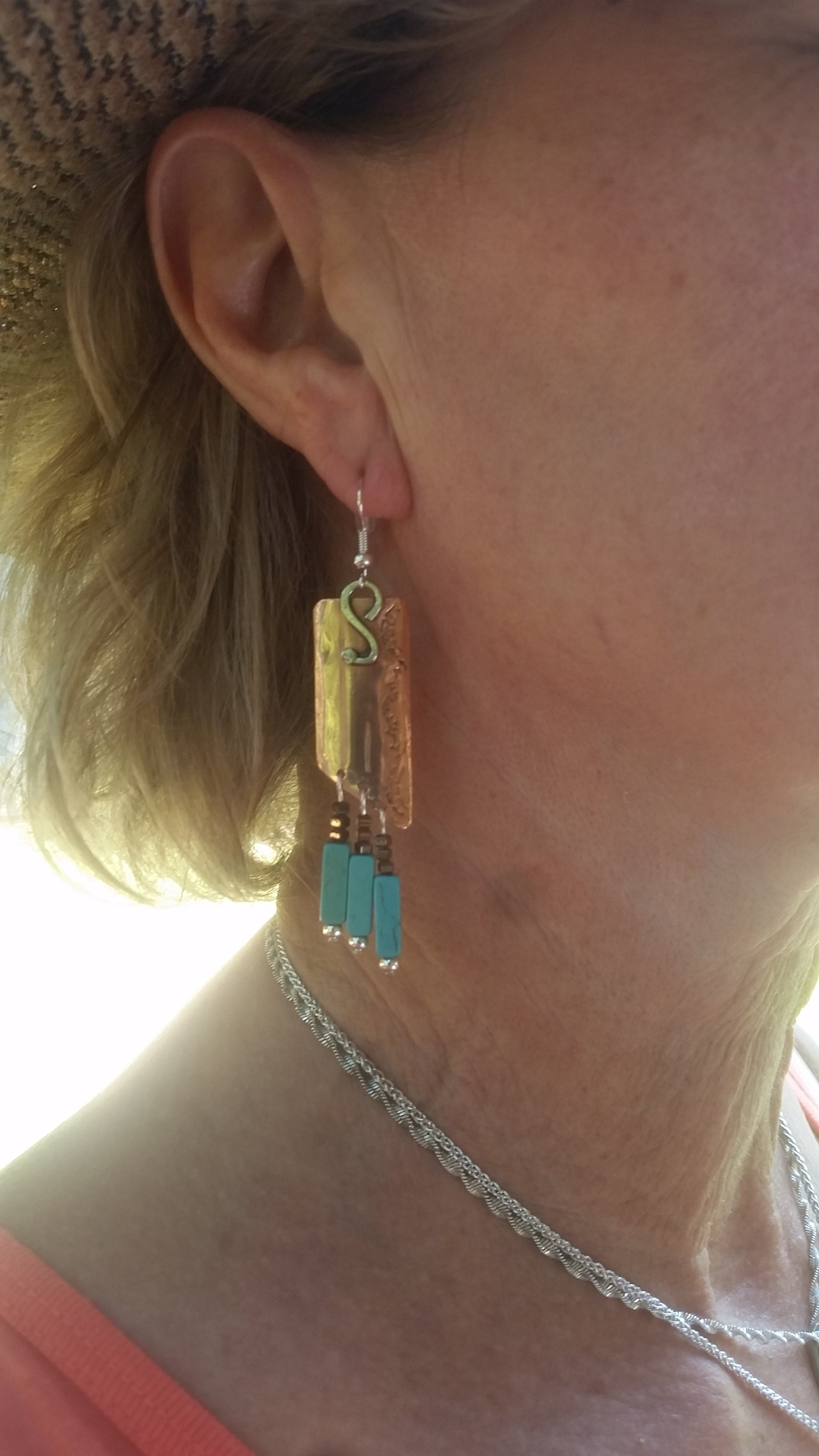 copper earrings with turquoise and silver | Spirit Hawk Jewelry